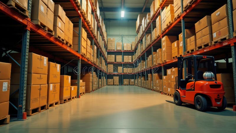 Efficient Warehouse Storage with Organized Pallet Racks and Forklift ...