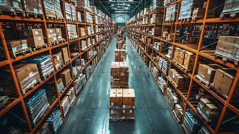 Efficient Warehouse Storage with Organized Shelves Filled with Boxes ...
