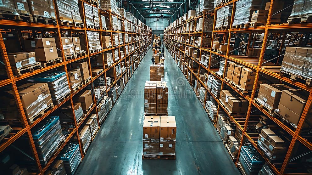 Efficient Warehouse Storage with Organized Shelves Filled with Boxes ...