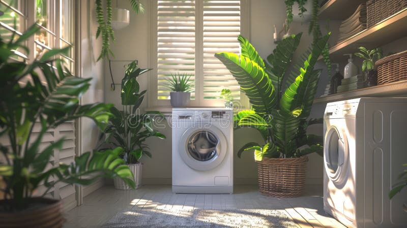 Efficient Washer and Dryer Setup in a Compact Room Stock Photo - Image ...