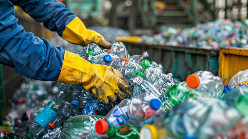 Efficient Waste Management at a Recycling Facility Showcasing Plastic ...