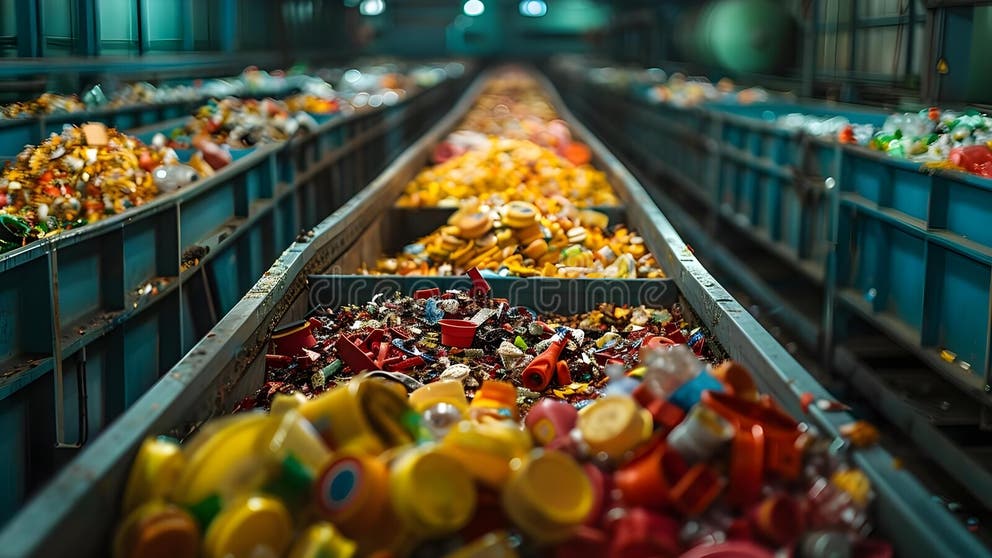 Efficient Waste Sorting Facility Utilizing Conveyors To Recycle Various ...