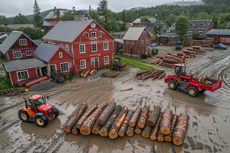 Efficient Wood Processing Harvester Log Loader in Action at a Sawmill ...