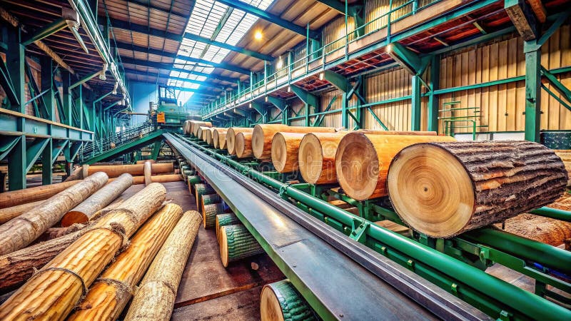 Efficient Wood Processing Logs Transported on Conveyor Belt To Wood ...