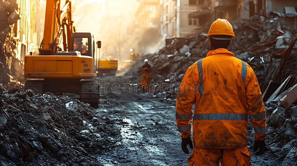 Efficient Workers Sorting Demolition Waste at Construction Site Stock ...