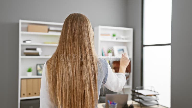 Efficient Young Blonde Woman Business Worker Confidently Pointing Ahead ...