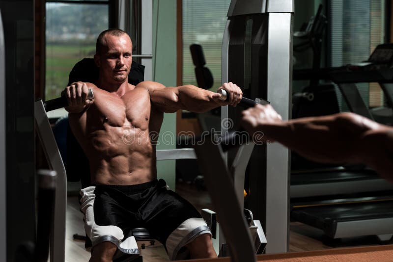 Effort on the Bench Press Exercise Machine Stock Image - Image of ...