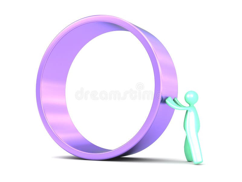Effort - Cartoon Man Push Rolling A Huge Blue Ring Stock Illustration ...
