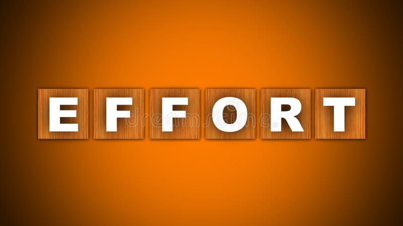 Effort Text Title - Square Wooden Concept - Orange Background - 3D ...