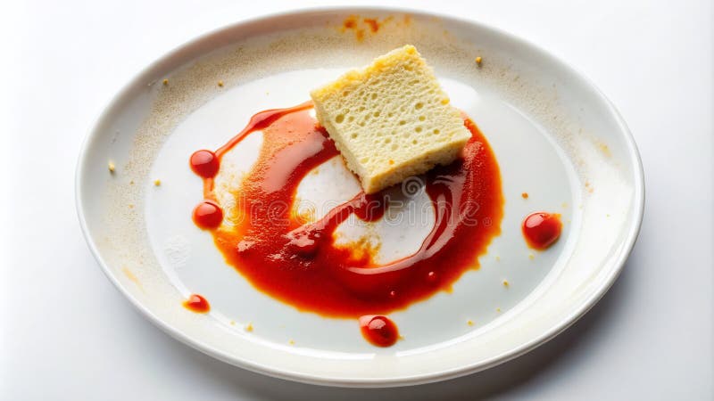 Effortless Cleaning Inspiration a Dirty Plate Red Sauce and Sponge in a ...