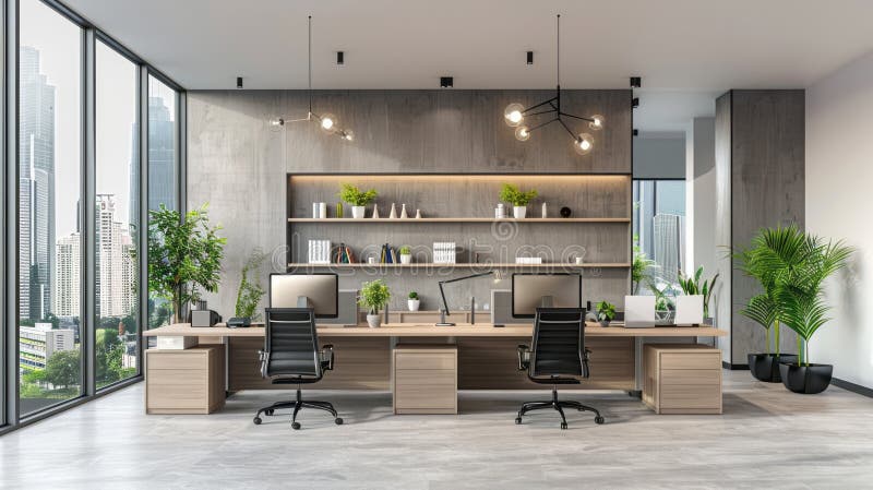 Effortless Modern Office Design Two Sleek Workstations Embrace Natural ...