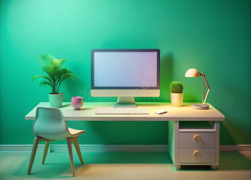 Effortless Productivity a Modern Office Setup Featuring a Green Screen ...