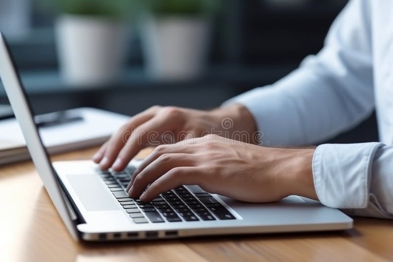 Productivity in Style: Businessman Typing on Laptop in Modern Office ...