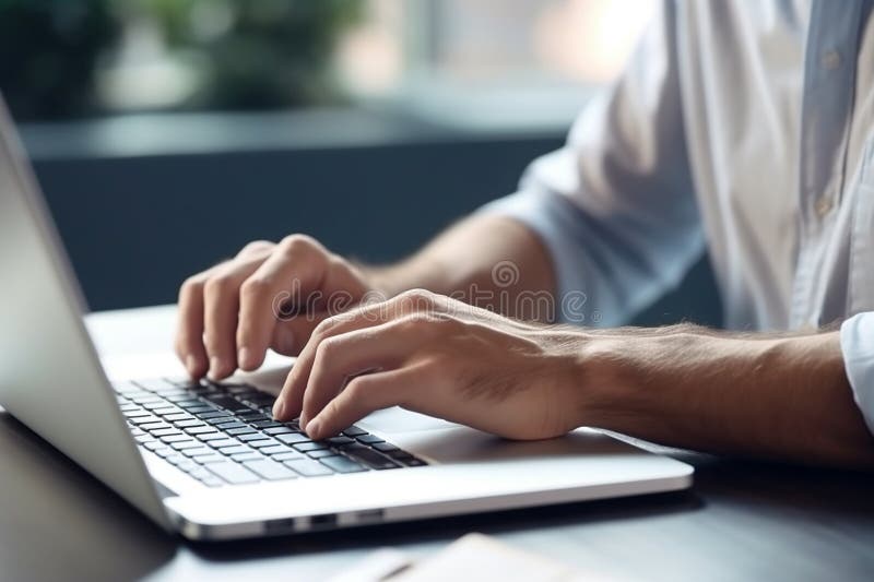 Productivity in Style: Businessman Typing on Laptop in Modern Office ...