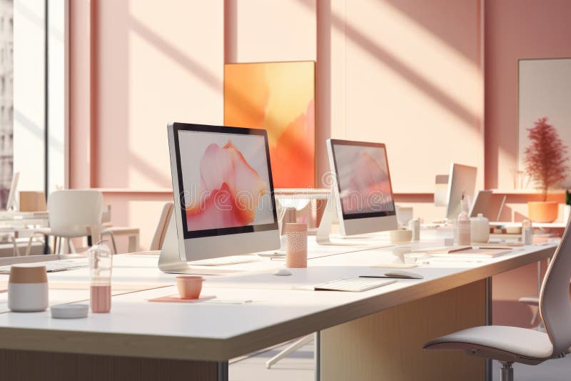 Effortlessly Chic Office Work Desks Concept with Computers Stock ...