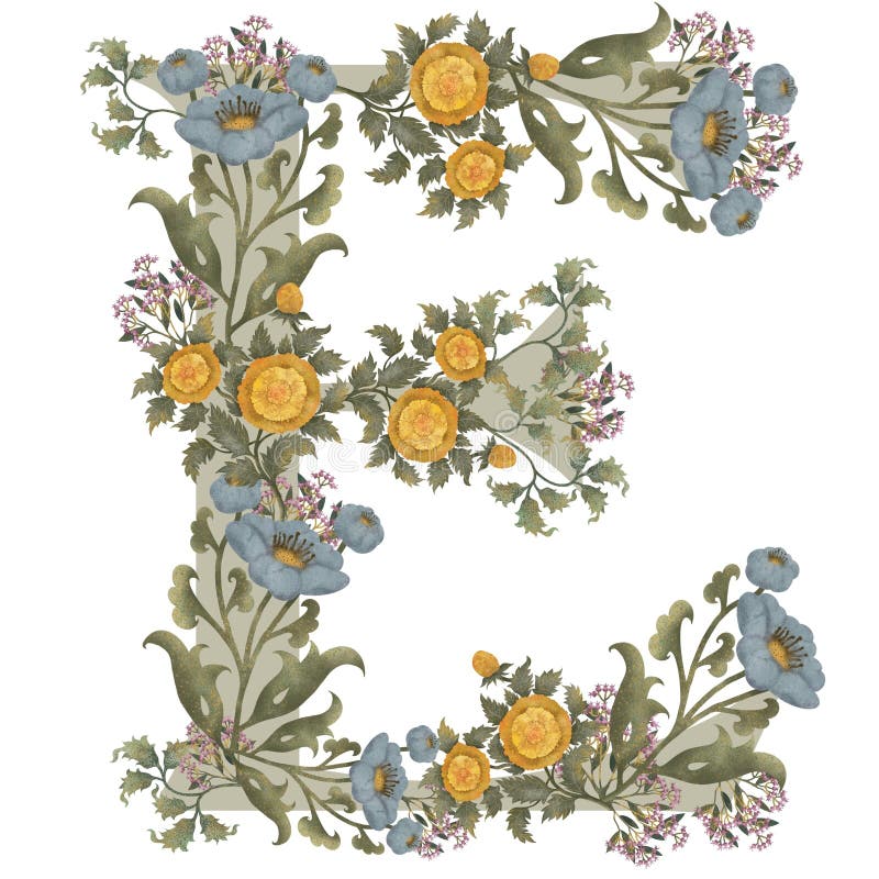 Capital Letter E of the English Alphabet with Watercolor Summer ...