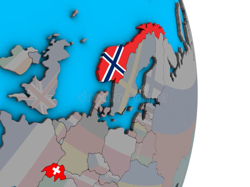 EFTA Countries with Flags on 3D Globe Stock Illustration - Illustration ...