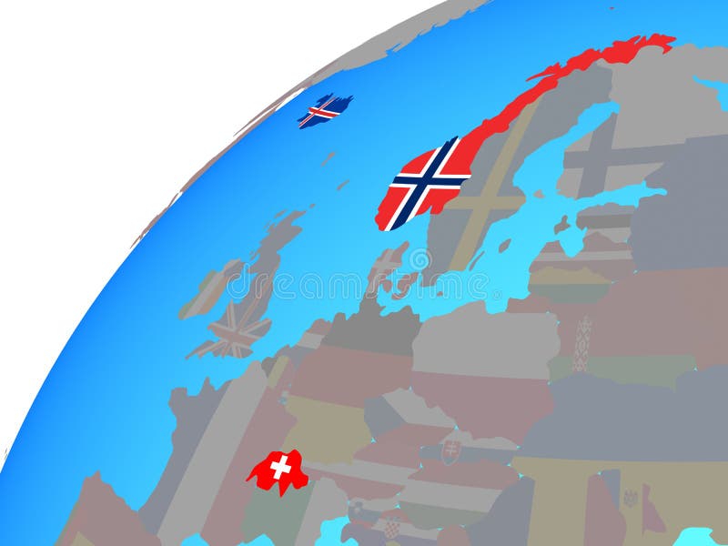 EFTA Countries with Flags on Globe Stock Illustration - Illustration of ...
