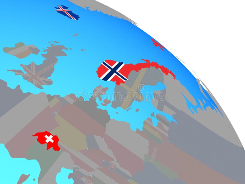 EFTA Countries with Flags on Globe Stock Illustration - Illustration of ...