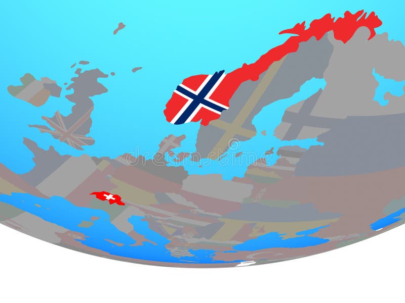 EFTA Countries With Flags On 3D Globe Stock Illustration - Illustration ...