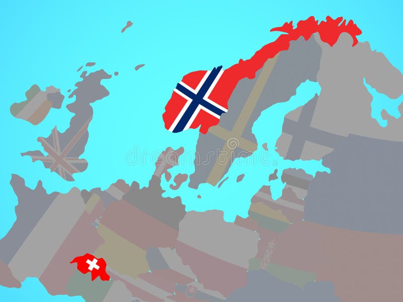 EFTA Countries with Flags on Map Stock Illustration - Illustration of ...