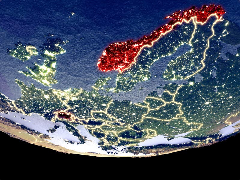 EFTA Countries at Night from Space Stock Illustration - Illustration of ...