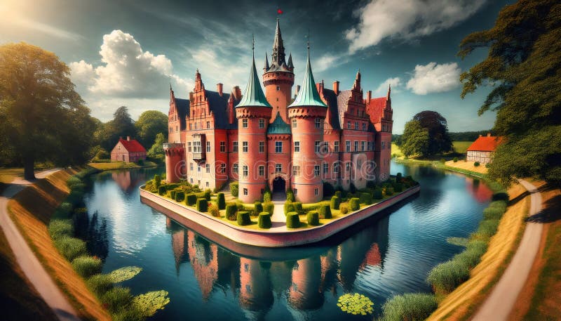 Egeskov Castle Reflecting on the Lake during a Sunny Day Stock Image ...