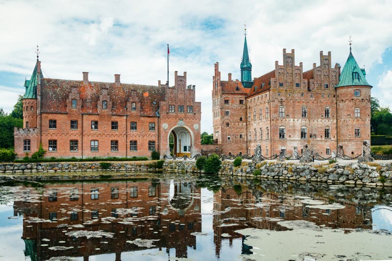 Egeskov Castle on Funen Island in Denmark Stock Image - Image of flag ...