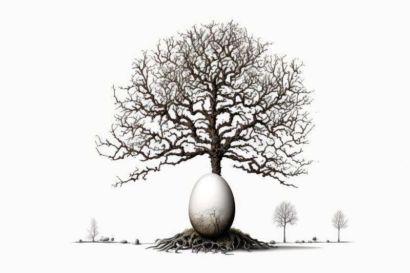 Egg As Tree of Life, Egg and Tree on White Background, Copy Space and ...