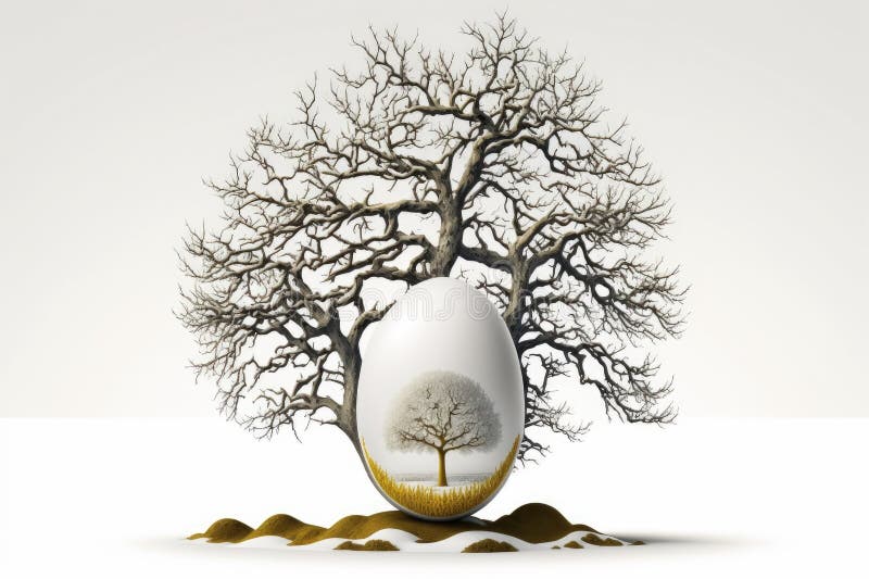 Egg As Tree of Life, Egg and Tree on White Background, Copy Space and ...