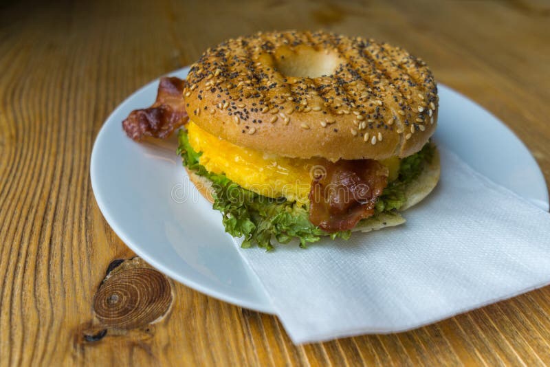 Egg and bacon begel stock photo. Image of scrambled, deli - 52473712