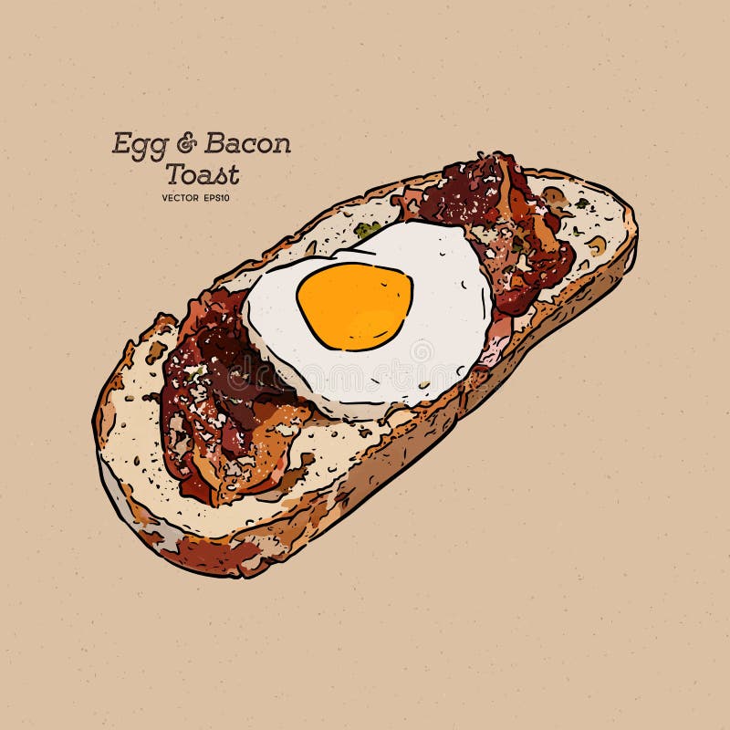 Breakfast in Toast with Eggs and Bacon. Hand Draw Sketch Vector Stock ...