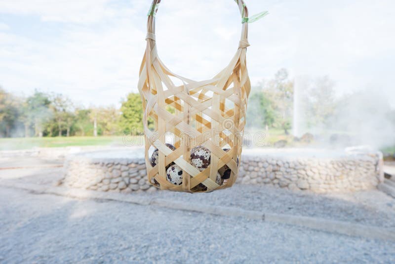 Egg in Bamboo Basket at Sankampang Hot Spring Stock Photo - Image of ...