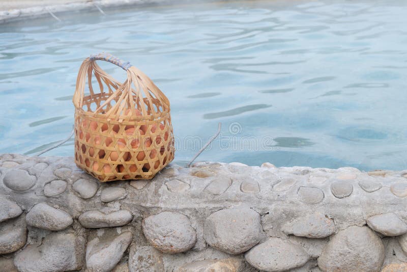 Egg in Bamboo Basket at Sankampang Hot Spring Chiang Mai Stock Photo ...