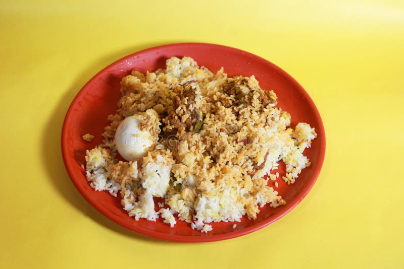Egg Biryani in Red Colour Plate Stock Image - Image of meal, danger ...