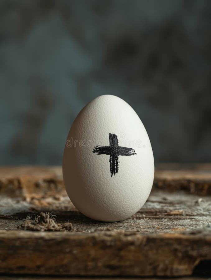 Egg with a Black Cross on Rustic Wooden Surface. Stock Image - Image of ...