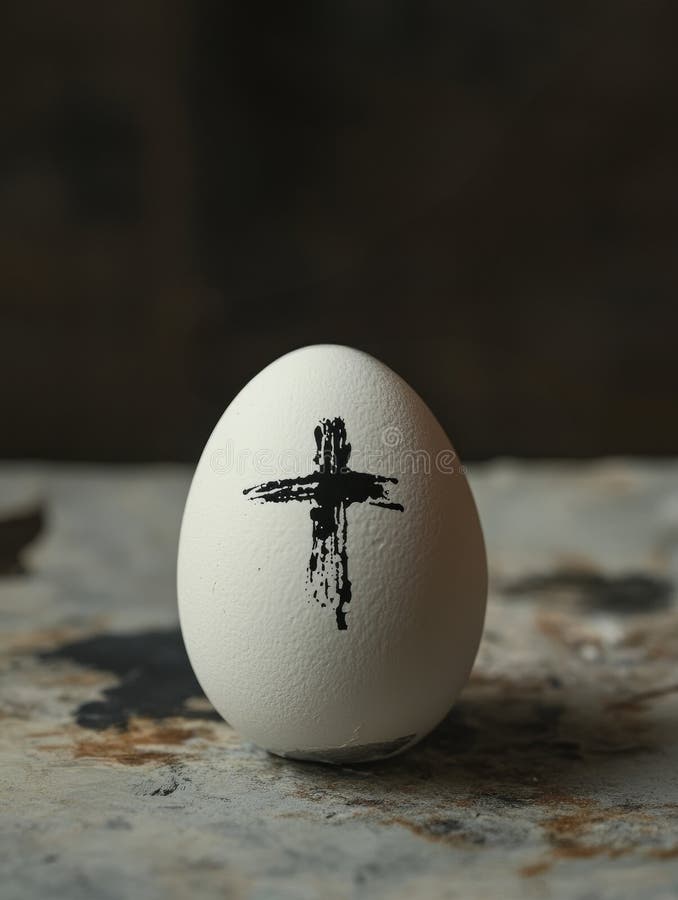 Egg with Black Cross Symbol on Dark Textured Background. Stock Photo ...