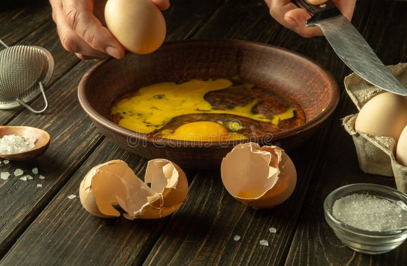Egg Breakfast by the Hands of the Chef in the Kitchen of the Restaurant ...