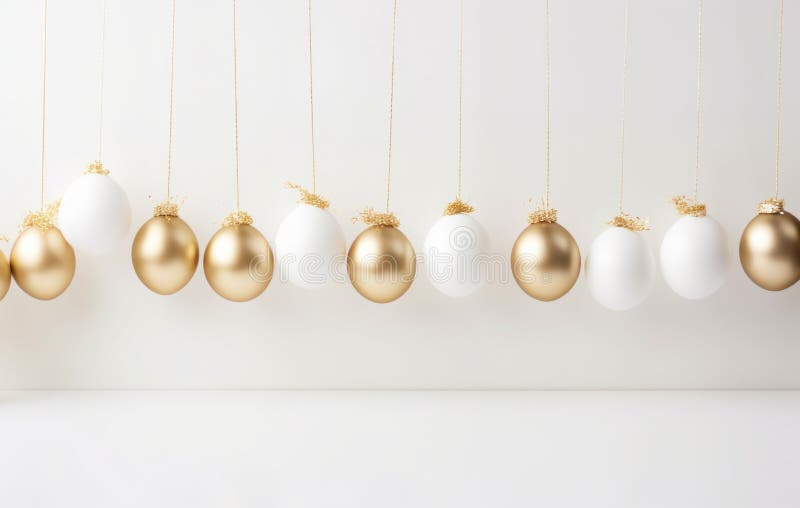 Egg Bunting Easter Decorating Gold Eggs White, Stock Photo - Image of ...