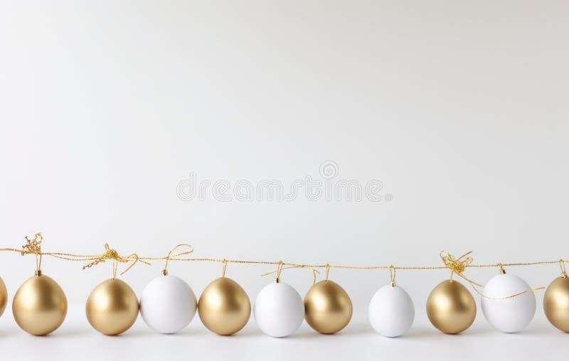 Egg Bunting Easter Decorating Gold Eggs White, Stock Photo - Image of ...