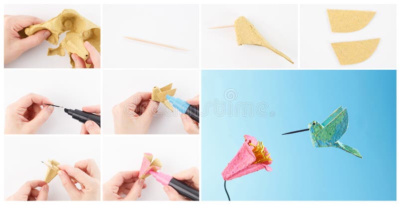 Egg Carton Cone Bird, DIY Craft Project for Kids. Simple Materials and ...