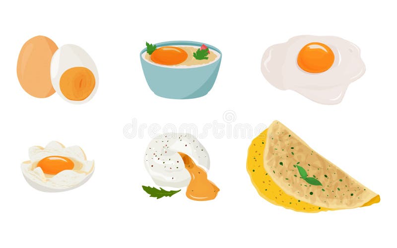 Egg Cooking in Different Ways. Set of Meal Preparing Illustrations ...