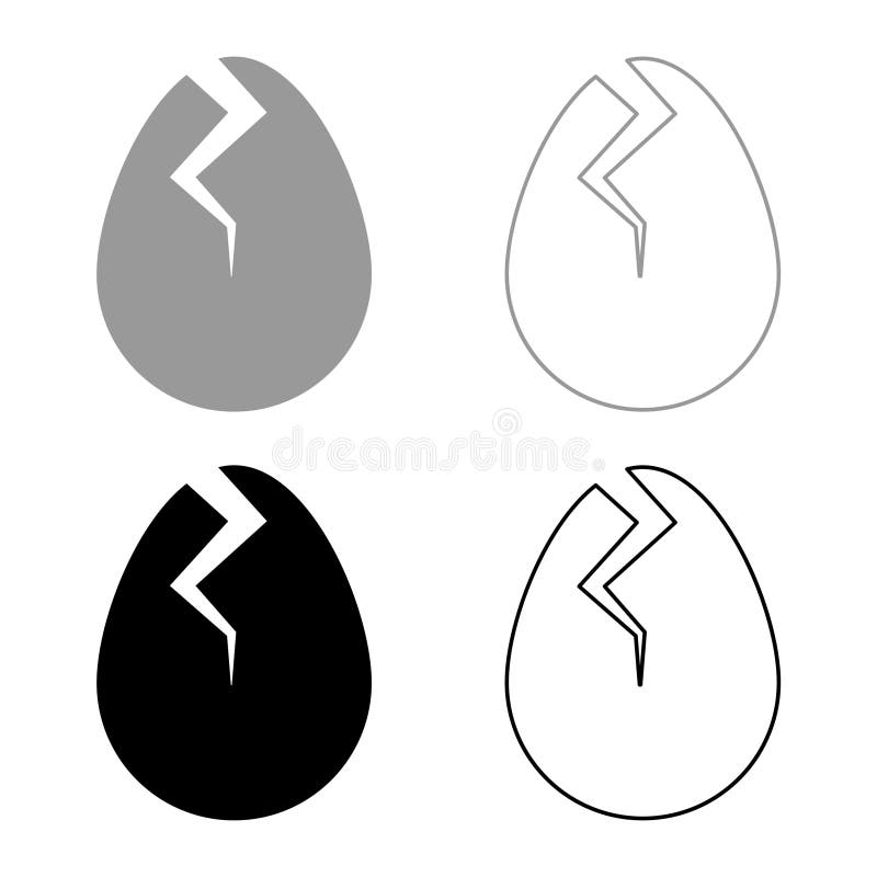 Egg with Cracked Eggshell Damaged Set Icon Grey Black Color Vector ...