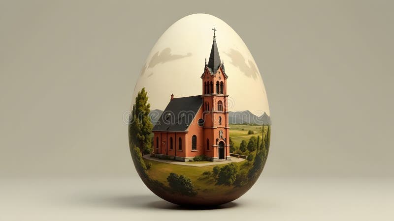Egg Decorated with a Detailed Church Illustration Stock Illustration ...