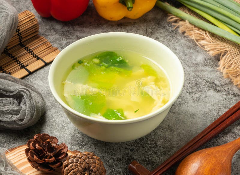 Egg Drop Soup Served in Bowl Isolated Table Top View of Chinese Food ...