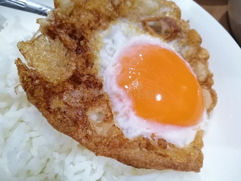 Egg Duck Fried on Cooked Rice Top View. Stock Photo - Image of lunch ...