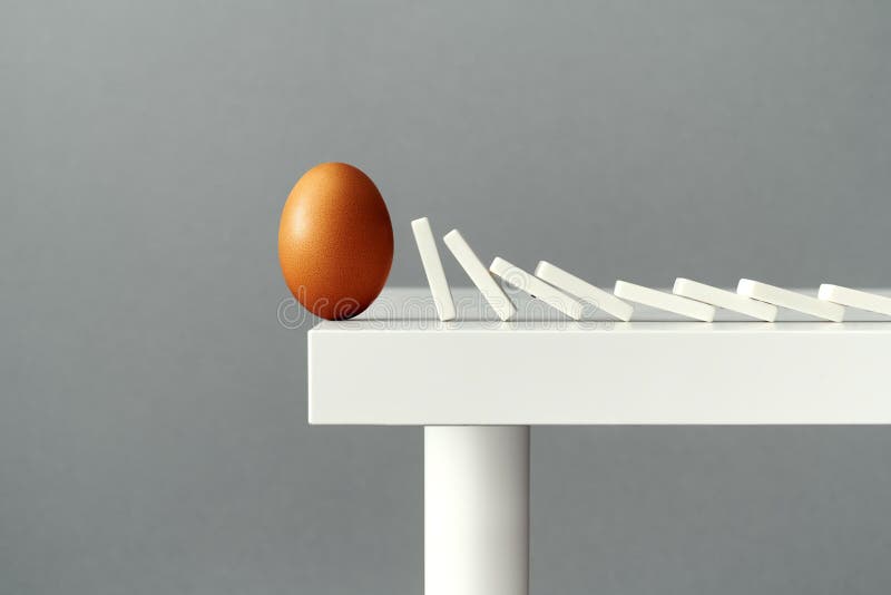 Egg on the Edge of a Table about To Fall Due To Domino Tiles Pushing ...