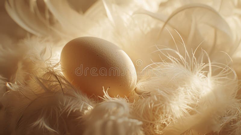 An Egg with Feathers and Feathers on a Surface Stock Image - Image of ...