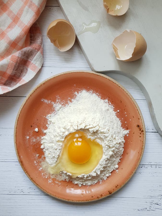 Egg in Flour. Making Dough at Home Stock Photo - Image of preparation ...
