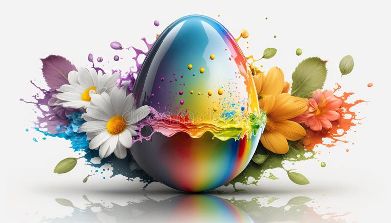 Egg Flowers Easter Splash of Paints and Colors on a White Background ...